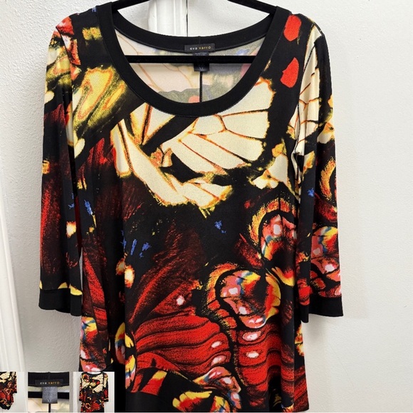 eva varro | Tops | Eva Varro Red And Cream Graphic 34 Sleeve Blouse ...
